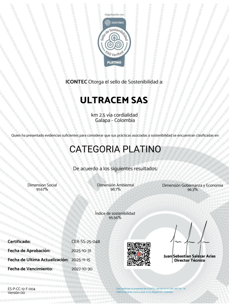 ULTRACEM obtiene el Sello de Sostenibilidad Platino de ICONTEC: un ...